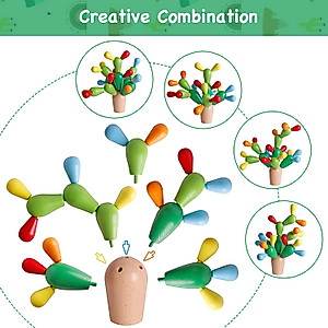 SGVV90 Wooden Balancing Cactus Travel Size,Made from Rubberwood and Non-Toxic Paints and Dyes,Fun and Educational Activity Puzzles Montessori Toys for 4-8 Year Old Toddler Kids