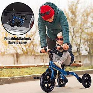 YGJT 3 in 1 Tricycle for Toddlers Age 2-5 Years Old, Folding Kids Balance Bikes with Adjustable Seat and Removable Pedal, Ride-on Toys for Infant, Gift for Baby Boys Girls Birthday(Blue)
