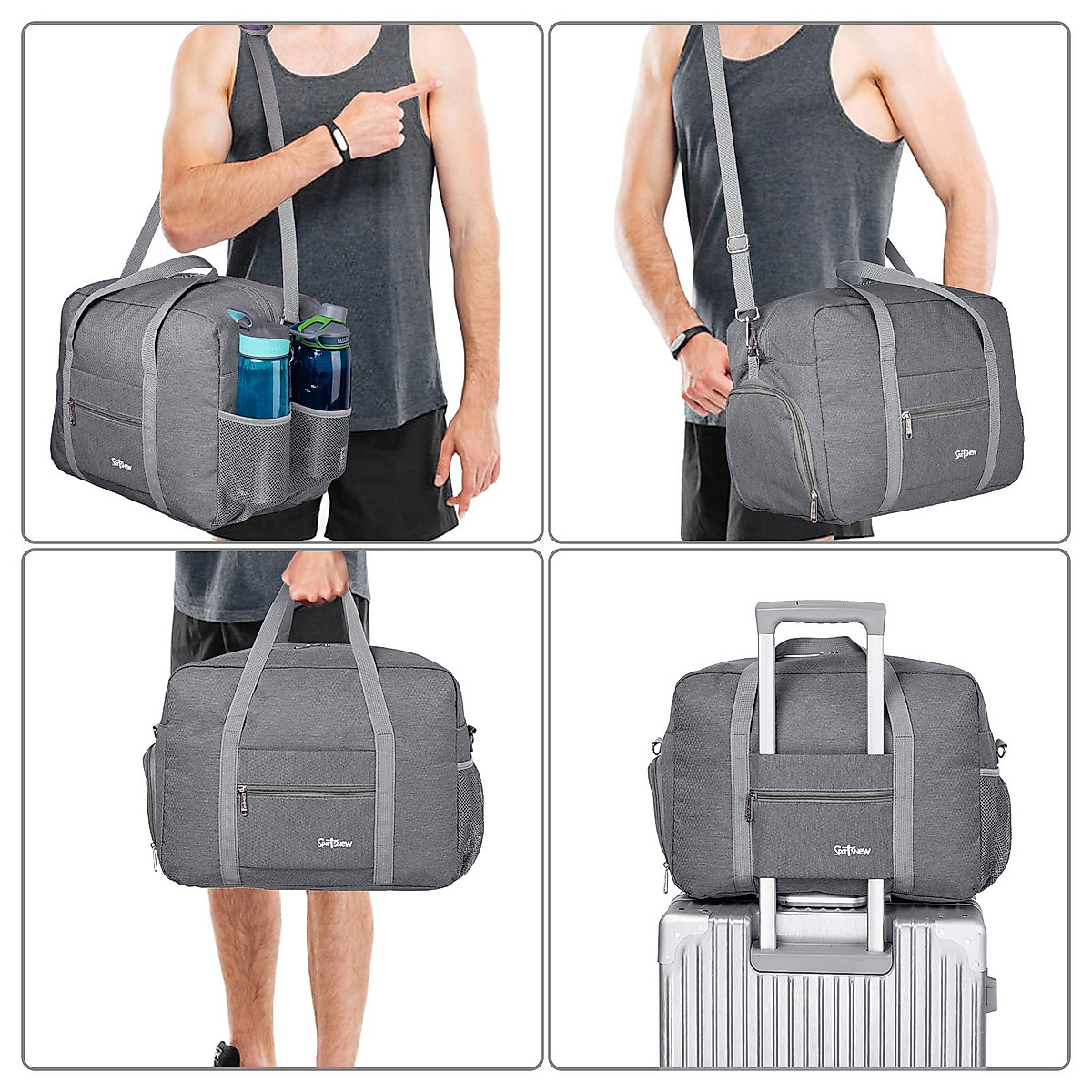 Sports Gym Bag with Wet Pocket & Shoes Compartment, Travel Duffel Bag, Gray Small (16")