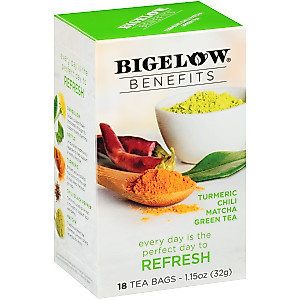 Bigelow Benefits Refresh Turmeric Chili Matcha Green Tea, Caffeinated, 18 Count (Pack of 6), 108 Total Tea Bags