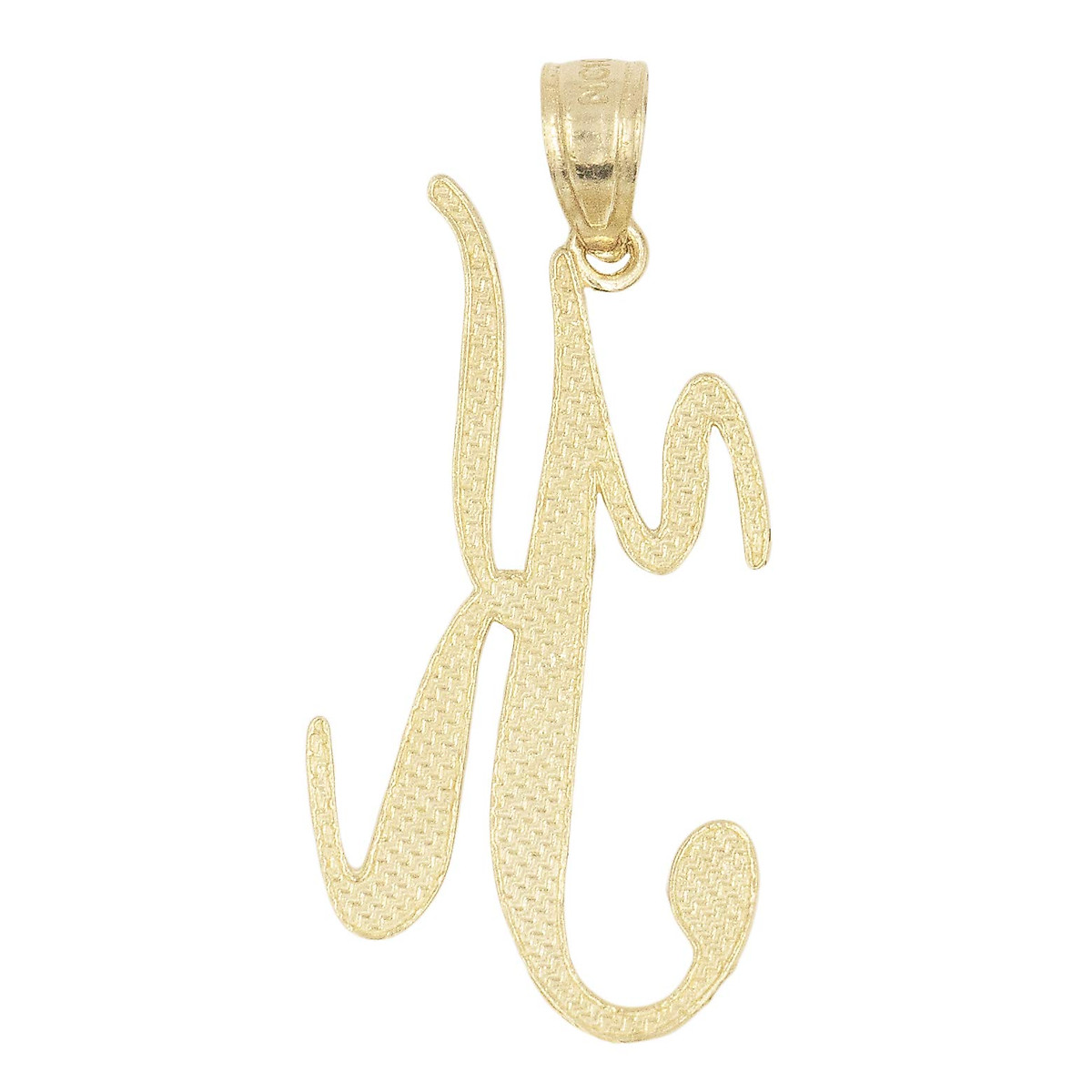 Ice on Fire Jewelry 14k Solid Real Gold Cursive Initial Pendant, English Alpahbet A-Z Letter Charm with Diamond Cut (K)