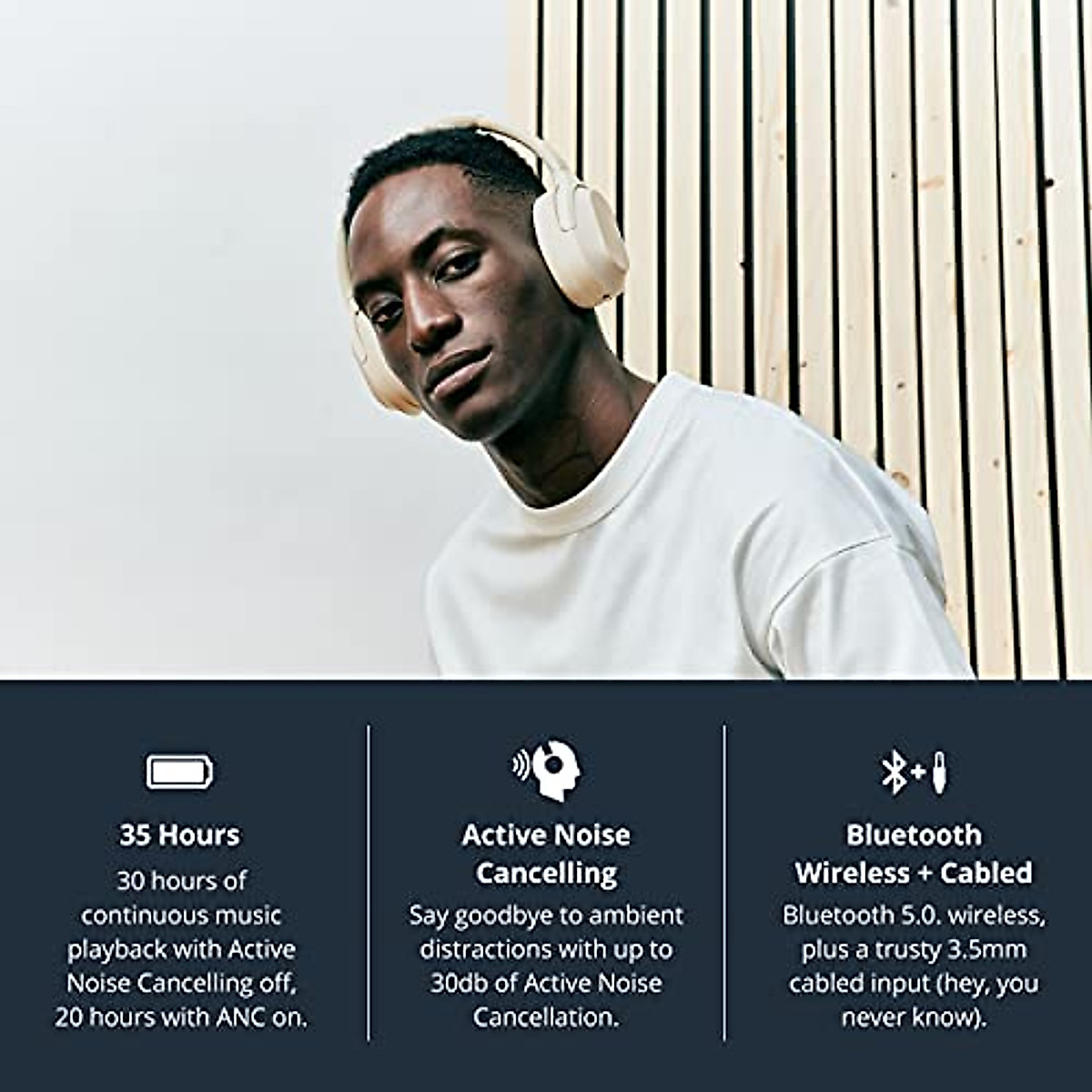 Status Core ANC Active Noise Cancelling Headphones - Cloud - Over Ear Head Phones w/Built-in Microphones - Wireless & Bluetooth + Detachable 3.5mm Wired - USB-C Charging Cable - 30 Hour Battery