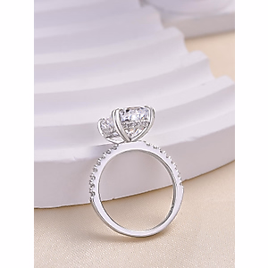 Effinny 4.0ct Elongated Cushion Cut Engagement Ring for Women,White Gold Plated Sterling Silver Simulated Diamond Promise Ring(Size:7)