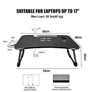 Laptop Bed Desk,Portable Foldable Laptop Lap Desk Tray Table with USB Charge Port/Cup Holder/Storage Drawer,for Bed/Couch/Sofa Working, Reading