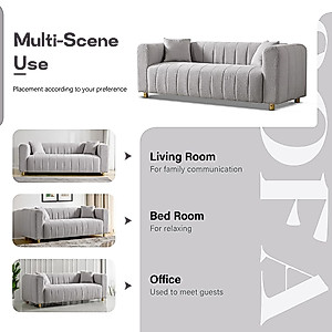 gefayluo 81.89" Teddy Fabric Large Modern Sofa with Gold Metal Legs,3 Seater Upholstered Sofa Love Seats Furniture for Living Room,Bedroom, Apartment