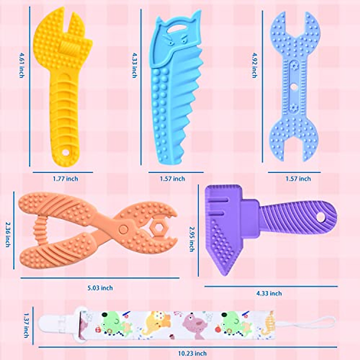 Mgtfbg Baby Teething Toys for 0-6 Months 6-12 Months - Molar Teether Chew Toys Set BPA Free Silicone, Soft Textures - Hammer Wrench Scissors Shape Baby Teething Toys Gift 5-Pack