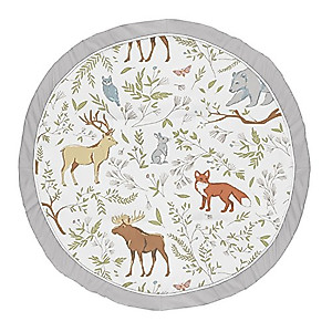 Sweet Jojo Designs Grey, Green and Brown Playmat Tummy Time Baby and Infant Play Mat for Woodland Animal Toile Collection