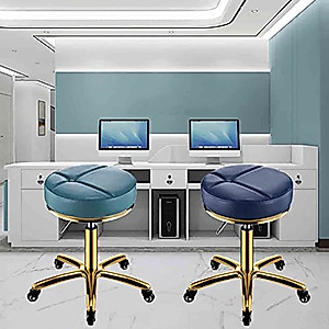 LWBLJX Metal Rolling Bar Stool Beauty Salon Medical Counter Makeup Chair with Swivel Wheels, PU Leather Seat & SGS Air Rods, Adjustable 44-59 cm(Color:DarkBlue)