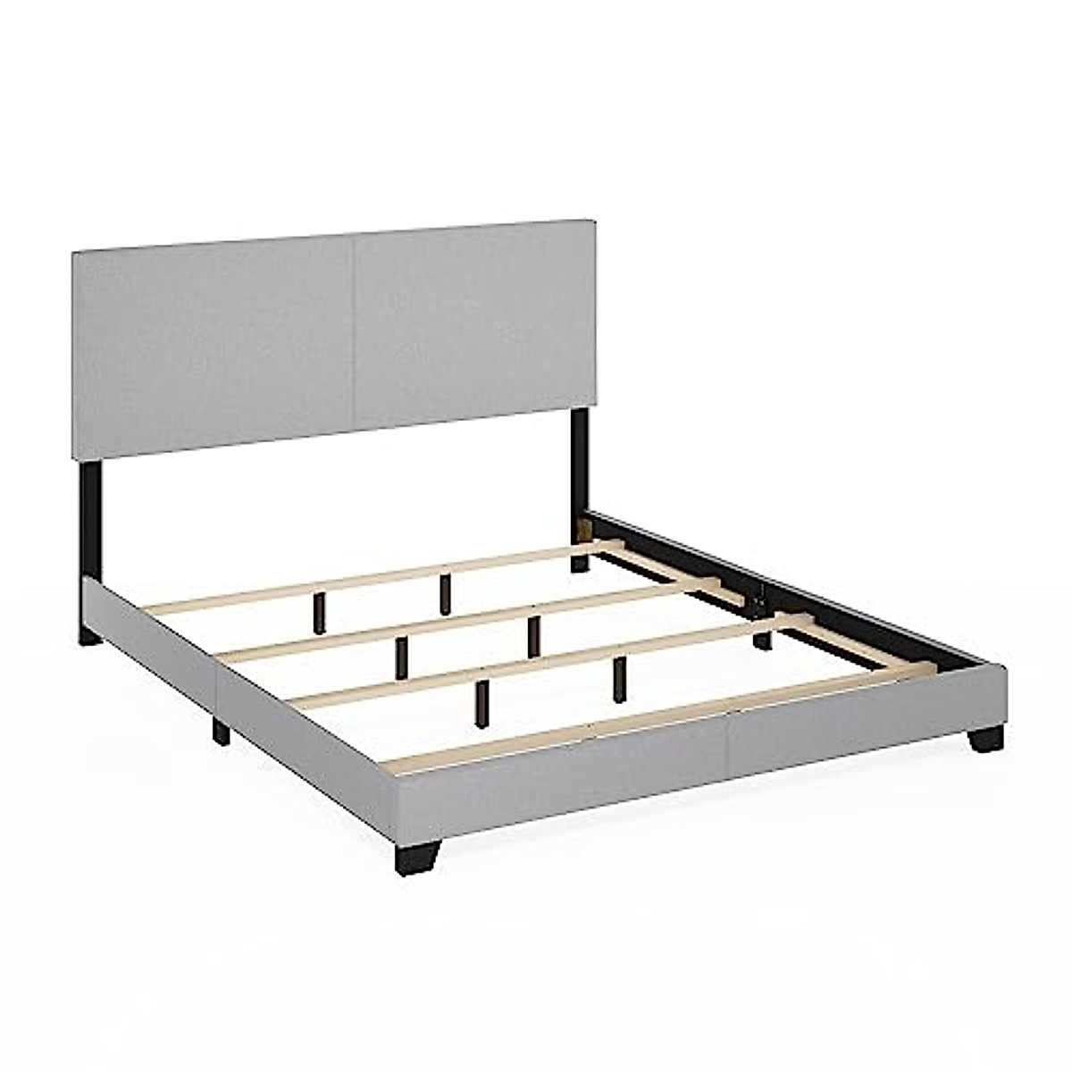 Furinno Pessac Fabric Upholstered Bed Frame with Wooden Slat Support, California King, Glacier
