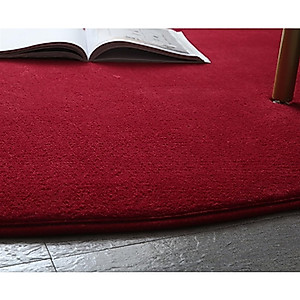 UEAUY Round Rug Solid Thick Non Slip Carpet Soft Plush Fluffy Area Rug for Living Room Bedroom Kids Nursery Room Red 2.6 Feet