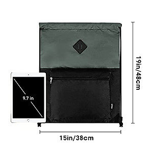 WANDF Drawstring Backpack Sports Gym Bag with Wet Compartment, Water-Resistant String Bag Cinch Bag for Women Men (Black)