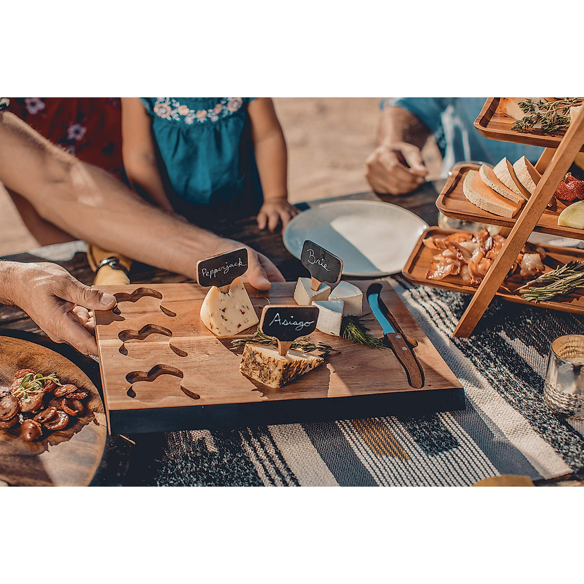 TOSCANA - A Picnic Time brand Delio Cheese Board and Knife Set, Charcuterie Board Set, Acacia Wood Cutting Board with Cheese Knife and Markers, (Acacia Wood)