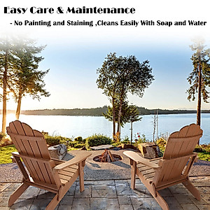 hOmeHua Folding Adirondack Chair Weather Resistant, Hard Plastic Imitation Wood Stripes Adirondack Chair, Easy to Fold Move & Maintain, Outdoor Chair for Patio, Backyard Deck, Fire Pit - Wood Color