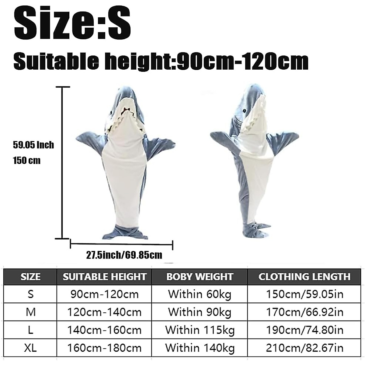 Shark Blanket Hoodie Onesie Adult & Kid, Wearable Shark Blanket, Shark Sleeping Bag, Flannel Soft Cozy Shark Onesie Costume (M)