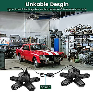 siicaaG 2 Pack LED Plug in Garage Lights, 120W Deformable Garage Ceiling Light 6500K with 5 Adjustable Panels, Bright 12000LM Linkable LED Shop Lights for Garage, Basement, Barn, Warehouse