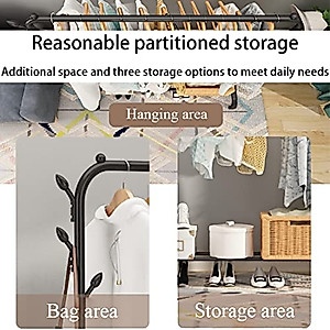 YCWO Metal Clothes Floor Industrial Pipe Storage Retail Display Heavy-Duty Clothing freestanding Storage Clothing Bedroom Multifunctional Closet Coat Hooks Shelves Shoe,White,150x40x150cm