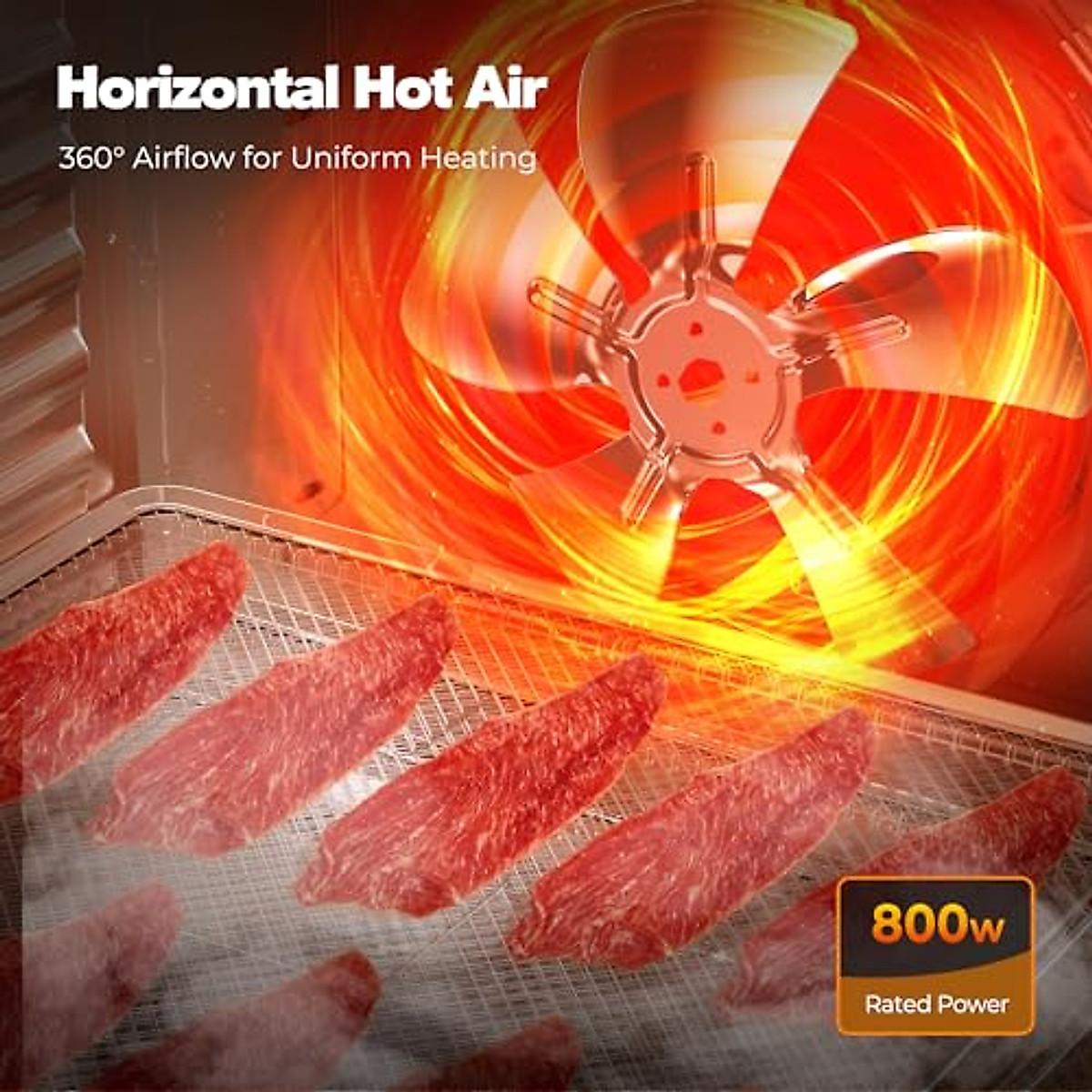 YASHE Food Dehydrator for Jerky, 9 Stainless Steel Trays Food Dehydrator Machine, 800W Fruit Dryer 165 ℉ Temperature & 48H Timer for Meat, Dog Treats, Herb, Veggies, Yogurt, BPA Free