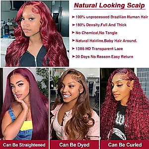 sdamey 13x6 Lace Front Wigs Human Hair 99j Burgundy Body Wave 180 Density Glueless Wigs Human Hair Pre Plucked Pre Cut Hd Lace Front Wigs Human Hair Wigs For Women 26 Inch