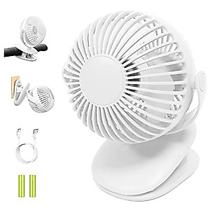 1200mAh USB Rechargeable Clip On Baby Stroller Fan 5 Inch Small Cute Round Office Clip Fan Desk&Hanging Fan Bed Office Fan With 720 Degree Rotation 3 Levels Speed Type-c USB Rechargeable 7-Hours Continuous Usage White With Using Instructions