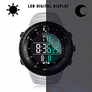 PALADA Men's Digital Sports Watch Waterproof Tactical Watch with LED Backlight Watches for Men (Grey White)