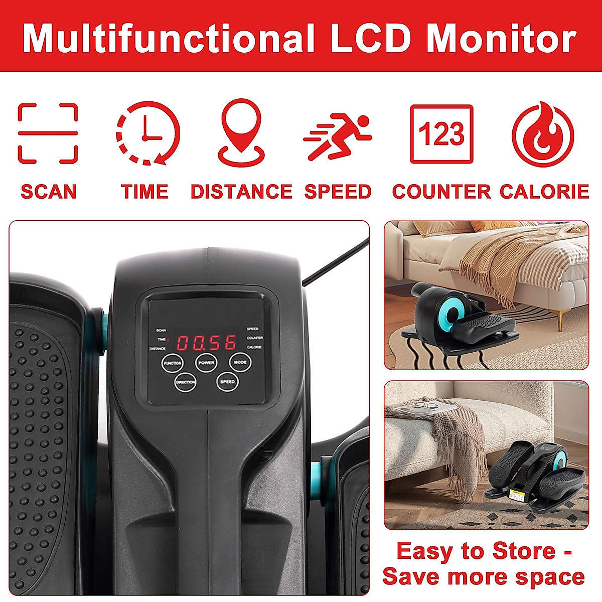 Under Desk Elliptical Machine, Portable Ellipse Leg Exerciser Machine with Remote Control, Mini Elliptical Supports Auto & Manual Mode, Exerciser for Seniors Adults and Teens, Black