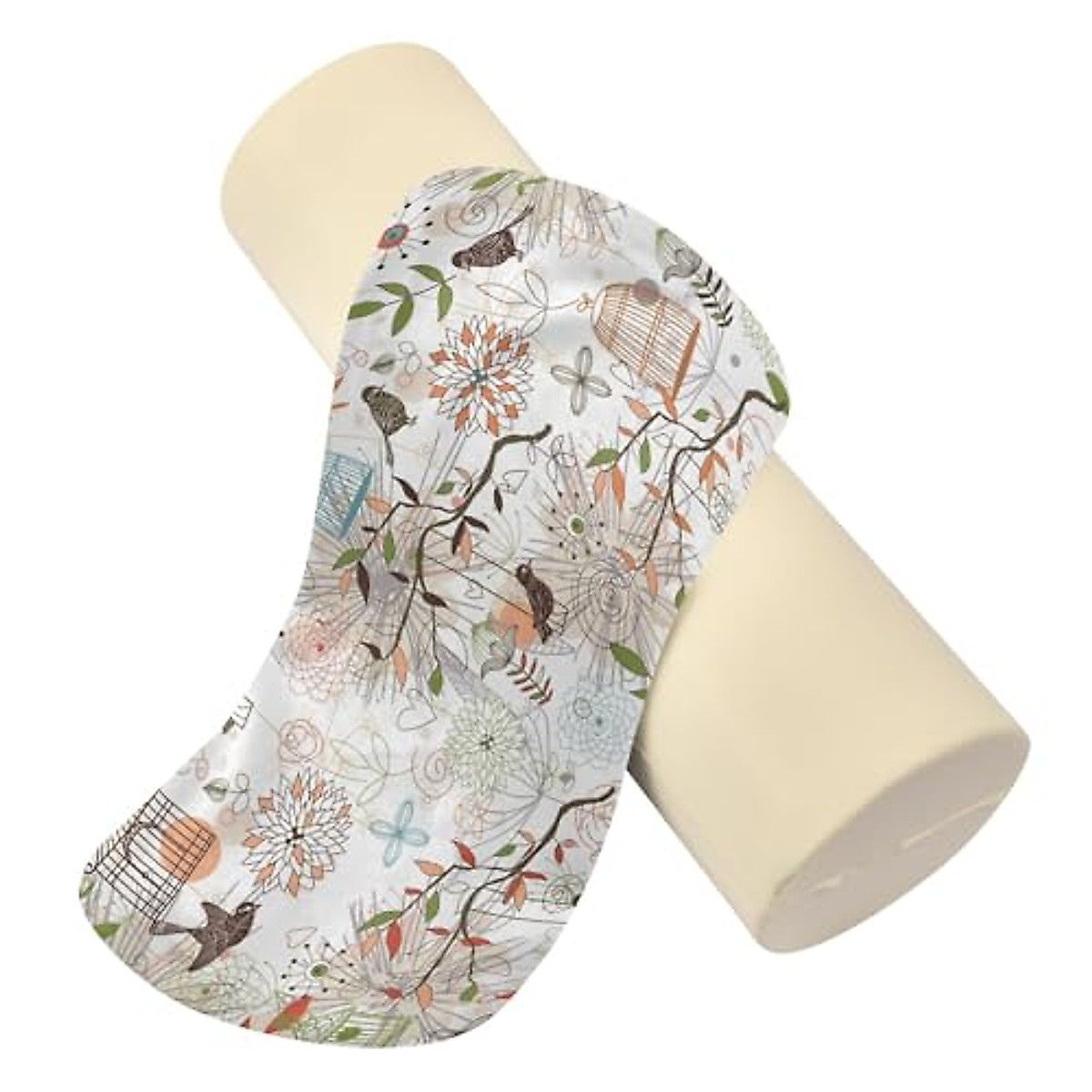 xigua Leaf Bird Neck Roll Pillow for Neck Relief with Removable Washable Cover - Memory Foam Round Cylinder Bolster, Ergonomically Designed for Head, Neck, Back, and Legs