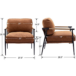 Ya-Home Mid-Century Accent Chair, Soft Armchair PU Leather Lounge Chair with Black Metal Legs, Upholstered Leisure Chair for Living Room Bedroom Reception Room, 1PC, Brown