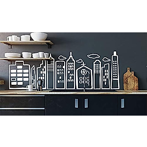 Doodled City Skyline Wall Decal- Cityscape Vinyl Stickers for Bedroom Living Room Kids Room Nursery Home Decor-White