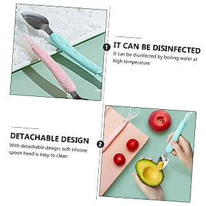 Kisangel Mud Scraping Spoon 2 Sets Scraper Toddler Double Head Stainless Steel Feeding Spoon Stainless Steel Spoon