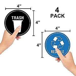 carrotez Recycle & Trash Logo Stickers for Trash Cans, Garbage containers, Recycle Bins, Waterproof Recycle Stickers, Organize Trash at Home, Office, Strong Self Adhesive Decals, 4x4 Inches (4 Pack)
