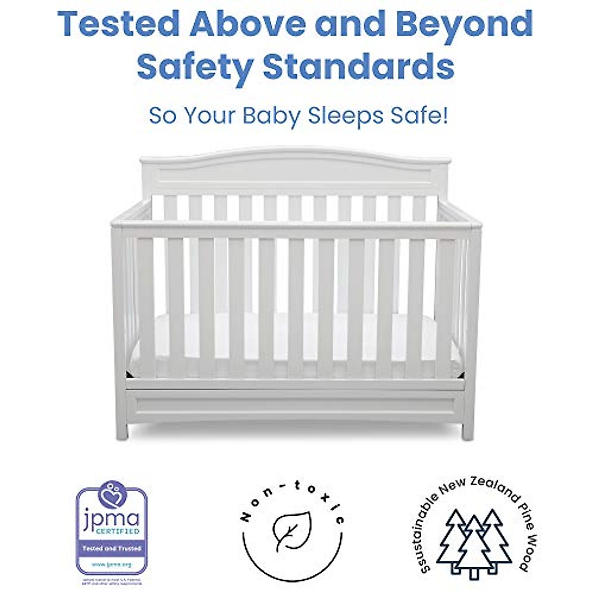 Delta Children Emery 4-in-1 Crib, White with Twinkle Stars Crib & Toddler Mattress
