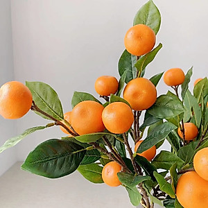 INIFLM 2Pcs Artificial Tangerine Branches, Vivid Orange Faux Tangerine Branch, Plant Branches with 6 Heads Fake Fruit for Table Kitchen Centerpiece, Indoor Home Party, Garden Decor