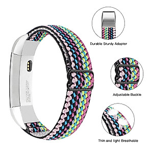 Adjustable Elastic Bands Compatible with Fitbit Alta/Alta HR, Soft Stretchy Nylon Sports Breathable Replacement Wristbands for Women Men (Colorful Boho)