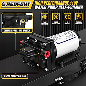 33-Series Water Pressure Diaphragm Pump 110V AC 5.5GPM 70PSI RV Fresh Water Pump with Pressure Switch for Kitchen Bathroom RV Yacht Lawn Garden