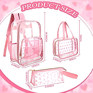 3 Pieces Clear Backpack Stadium Approved Backpack for Girls Clear Stadium Backpack Set Clear Tote Backpack for Women, 16.9 x 12 x 6.5 Inch (Heart Style)