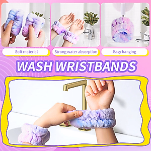 WSYUB Spa Headband and Matching Wrist Bands for Washing Face, Fuzzy Skincare Bow Headbands, Soft Facial Makeup Head Bands, Shower Hair Sleepover Party Supplies