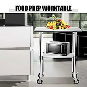 Hasopy Stainless Steel Table for Prep, Heavy Duty Work Table with 4 Casters for Commerical Kitchen, Restaurant, Home and Hotel (30'' X 18'')