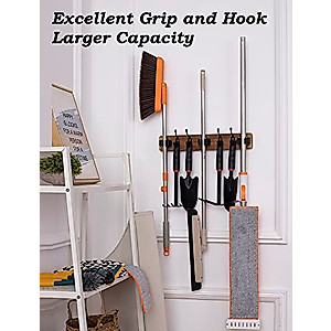 HONIZER Broom Holder Wall Mount, Larger Spacing Slot Mop and Broom Holder Wall Mount, Wood Broom Organizer Wall Mount Tool Organizer for Home, Kitchen, Garden, Garage, Laundry