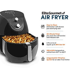 Elite Platinum EAF-658 Electric 6.5Qt Air Fryer, XXL Capacity, 4.75Lbs of Food, 1700WOil-Less Healthy Cooker Timer & Temperature Controls, 26 Recipe Cookbook