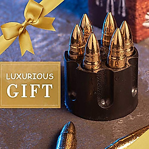 Cimoon Stainless Metal Whiskey Stones Buckets - 6-Pack Stainless Steel Whiskey Rocks, Metal Ice Cubes to Chill Bourbon, Scotch in Your Whisky Glass, Whiskey Stones gift set for Man(Gold)