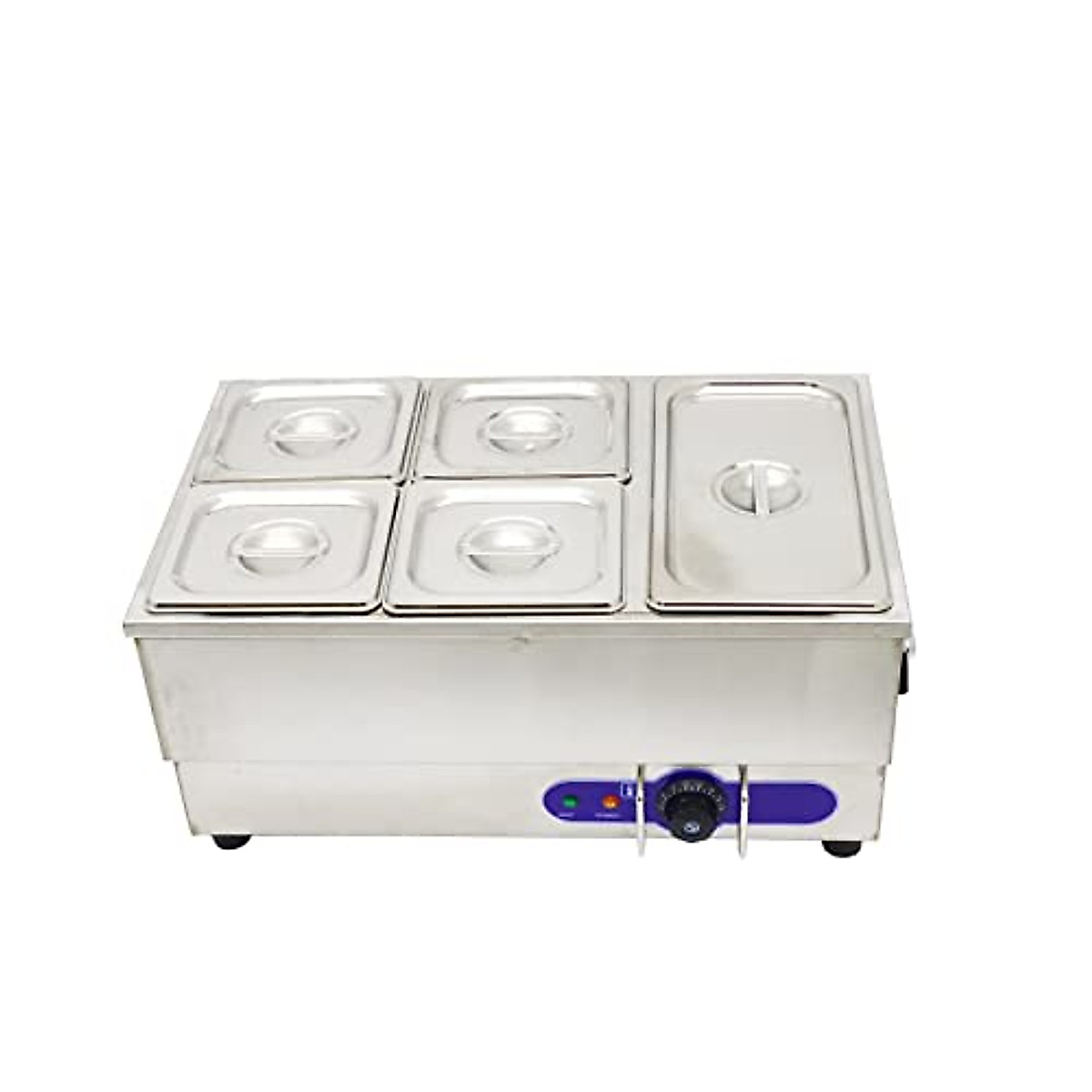 INTSUPERMAI 5 Pots Electric Commercial Food Soup Warmer Canteen Buffet Steam Heater Stainless Steel 110V 1500W 1/6 GN x4+1/3GN x1 6 inch deep Adjustable Temp Restaurants, Catering and Parties