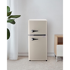 Kazigak 3.5 Cu Ft Mini Refrigerator, Compact Refrigerator with Freezer, Double Door, 7 Level Adjustable Thermostat, Cream for Home, Office, Dorm