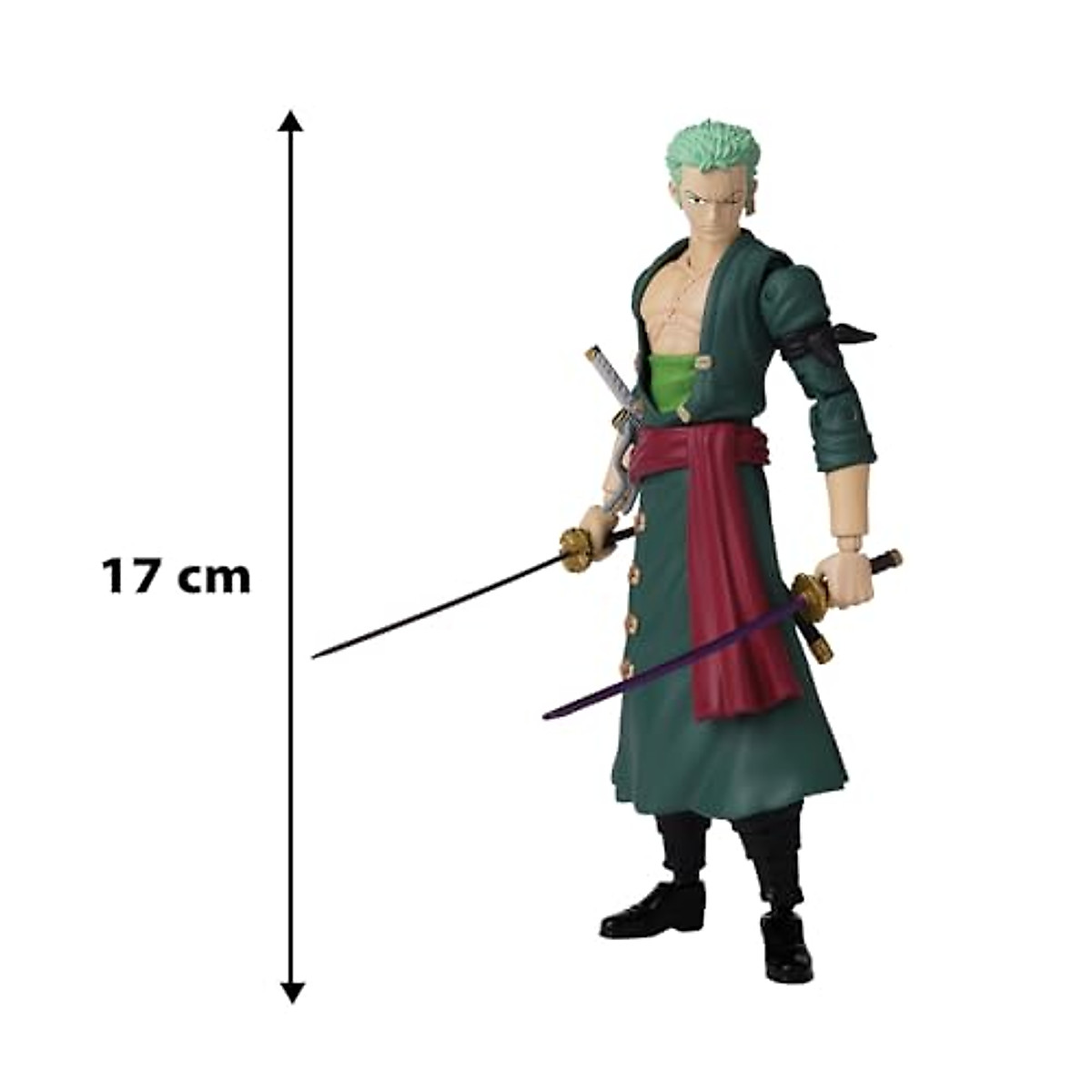 BANDAI Anime Heroes One Piece Figures Roronoa Zoro Action Figure, Articulated Zoro Anime Figure with Swappable Arms and Faces, One Piece Action Figures Pirate Toys Range, 17 cm