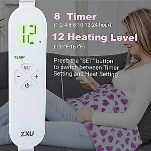 ZXU Heating Pad for Back Pain Relief, Ultra Soft Sherpa Heating Pad for Cramps Relief with 12 Heat Setting and Auto Shut Off Function, Moist Heat Option, Machine Washable Cute Heating Pad