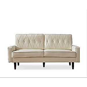 Container Furniture Direct Modern Style Faux Leather Sofa with Elegant Round Tapered Legs and Button Tufted Backrest Perfect for Living Room, Bedroom or Home Office, 69.3’’ Wide, White