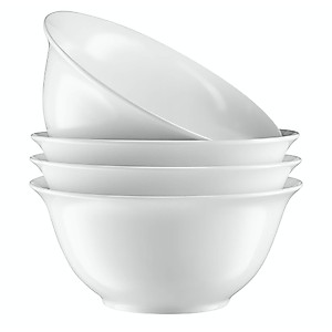 KooK 41 Oz Large Deep Bowls, Ceramic White Bowl for Noodle, Ramen, Pasta, Cereal, Fruit Porcelain kitchen, Microwave and Dishwasher Safe, 7.5 Inches, Set of 4,