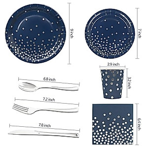 175Pcs Blue and Silver Party Decorations - Blue Plates and Napkins Party Supplies, Blue Silver Plates Severs 25, Blue Disposable Plates for Birthday Party Baby Shower Decorations