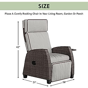 Grand patio Outdoor Recliners Chair for Patio with Hand-Woven Wicker Adjustable Angle Chaise Lounge Wicker Chair for Indoor & Outdoor,Griege