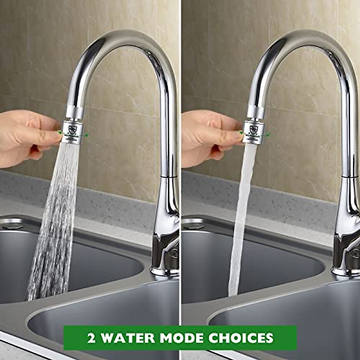 Swivel Faucet Aerator, Faucet Nozzle with 2 Spray Modes,360° NSF Rotate Kitchen Sink Faucet Attachment,Faucet Extender for Kitchen 55/64 inch Female Thread,Kitchen Sink Aerator Chrome