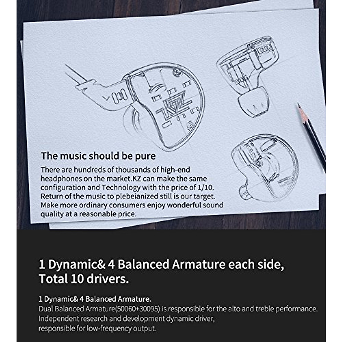 2018 Newest KZ ZS10 4BA with 1 Dynamic Hybrid 10 Driver in Ear Earphone HiFi DJ Monito Running Sport Earphone Earplug Headset (Without Mic, Blue)